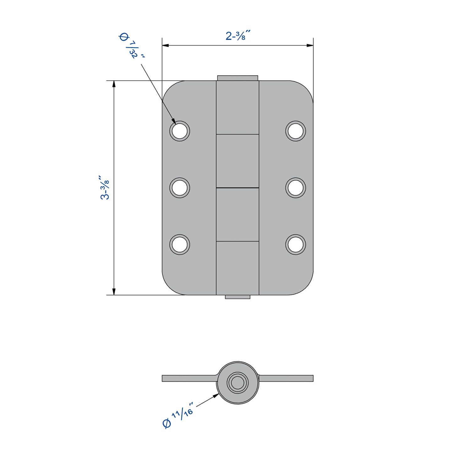 Charnière en acier galvanisé - Diamètre axe 1/2" - 3-3/8" haut - Slid ...