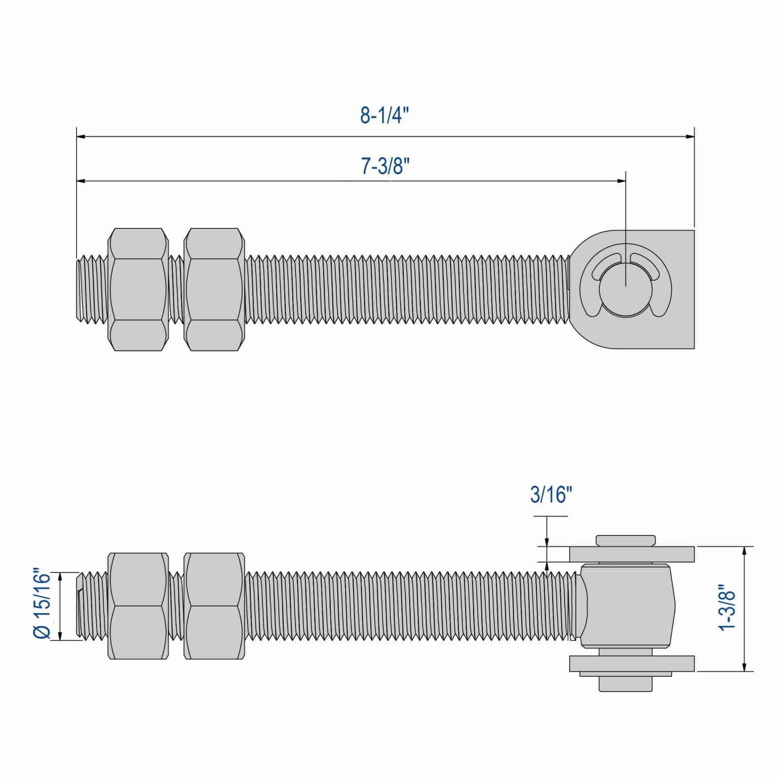 Long screw-in hinge with weld-on clevis M24 - Mantion Slidup Canada
